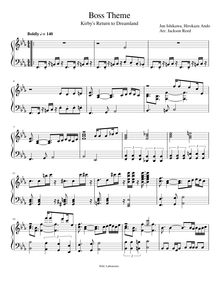 Boss Theme from Kirby's Return to Dreamland Sheet Music for Piano (Solo ...