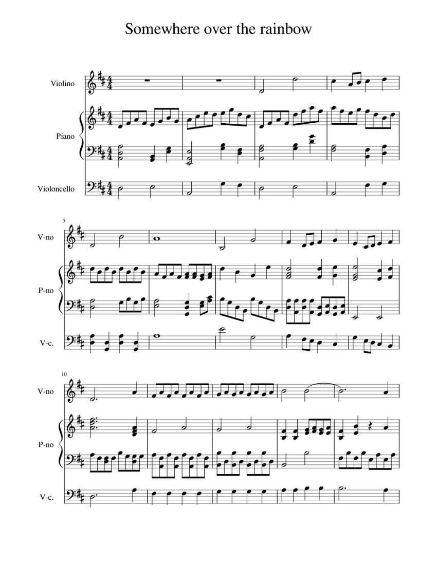 Somewhere over the rainbow for Violin, Piano and Cello Sheet Music for ...