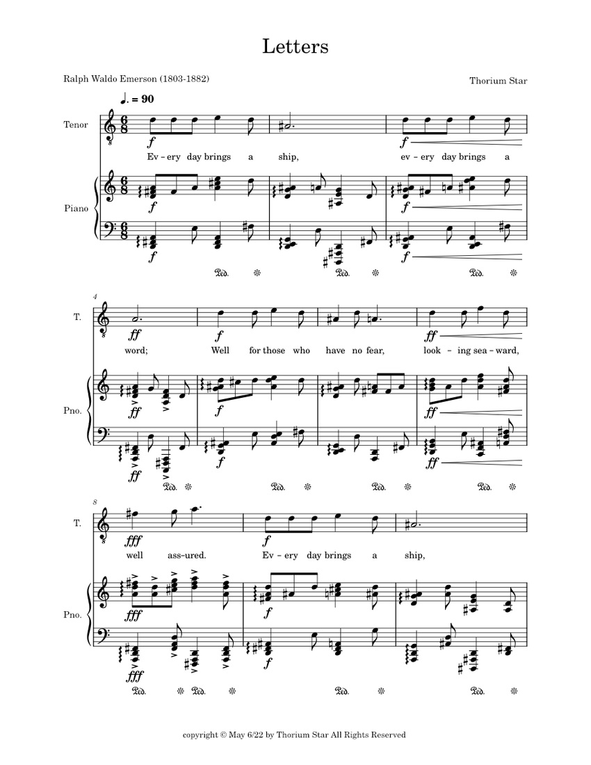 Letters Sheet music for Piano, Tenor (Piano-Voice) | Musescore.com
