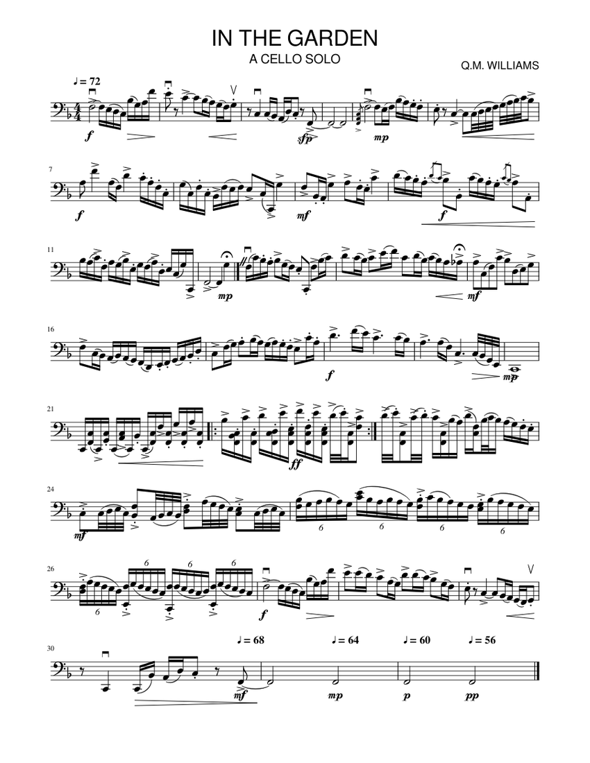 IN THE GARDEN for Cello Soloist Sheet Music for Cello (Solo ...
