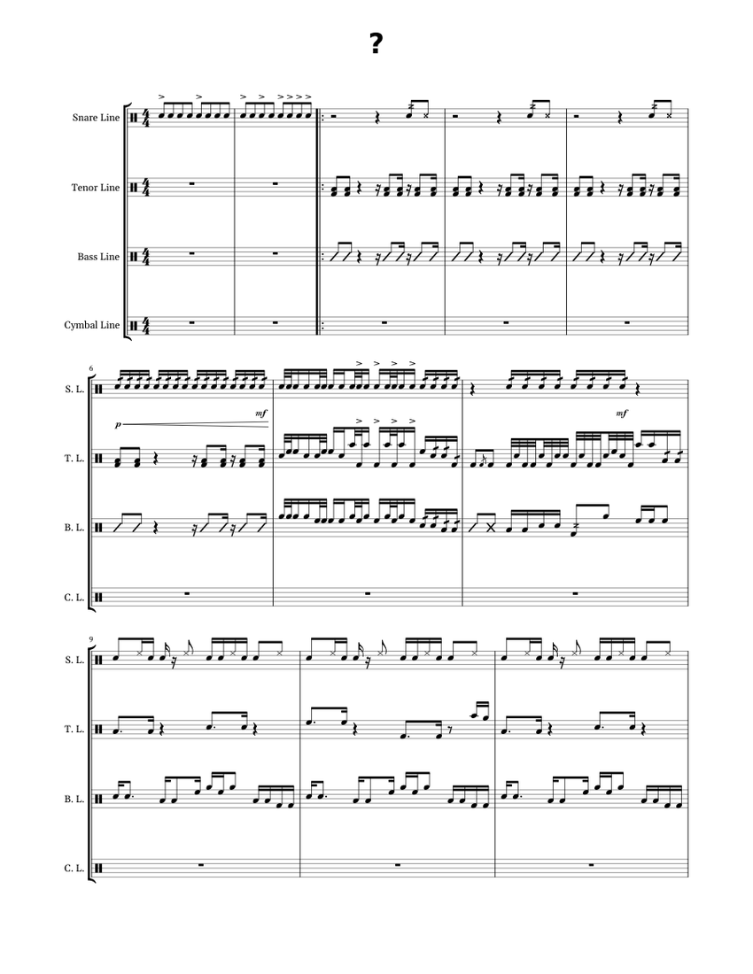 ? Sheet music for Snare drum, Crash, Tenor drum, Bass drum (Percussion Ensemble) | Musescore.com