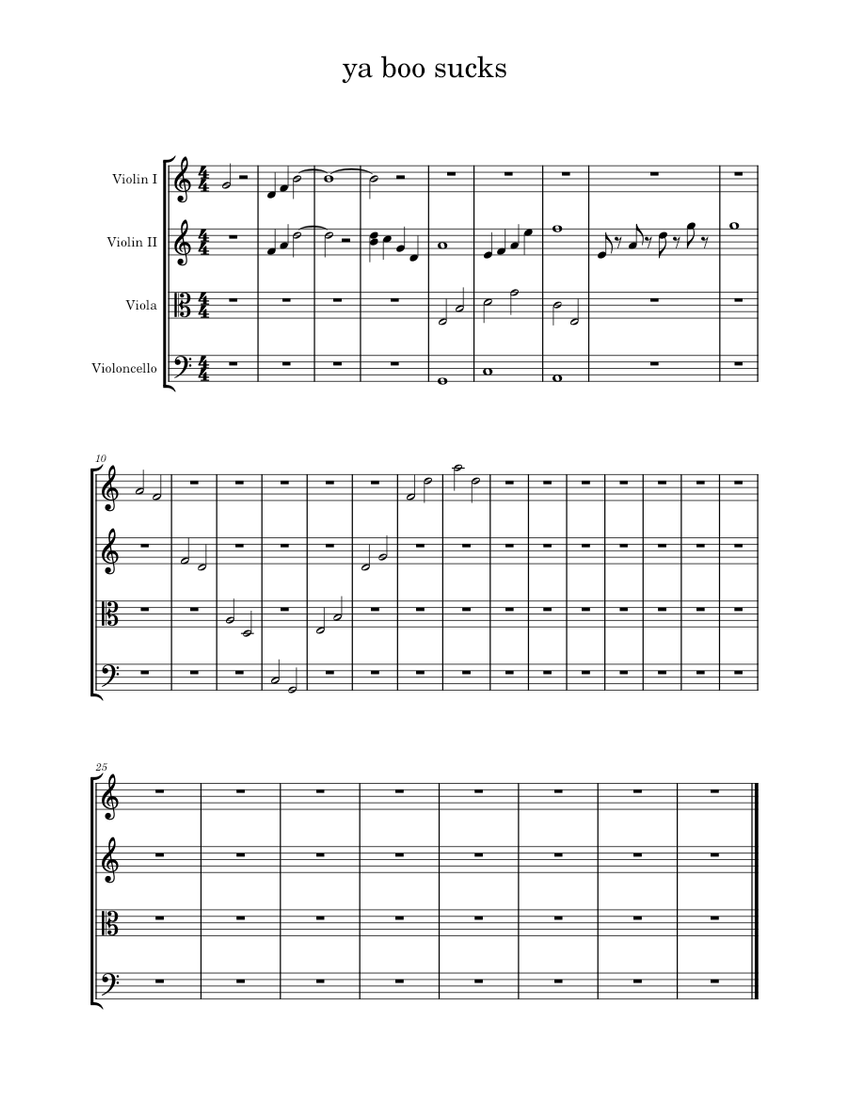 ya_boo_sucks Sheet music for Violin, Viola, Cello (String Quartet ...