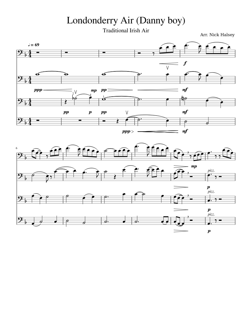 Londonderry Air Danny boy Sheet Music for Cello (String Ensemble ...