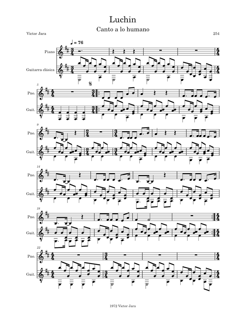Luchin – Víctor Jara Luchin Sheet Music for Piano, Guitar (Solo ...