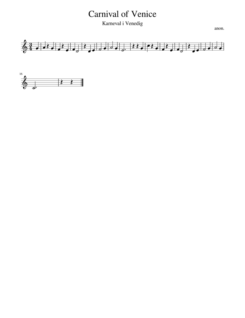 Carnival of Venice Sheet Music for Piano (Solo) Easy | MuseScore.com