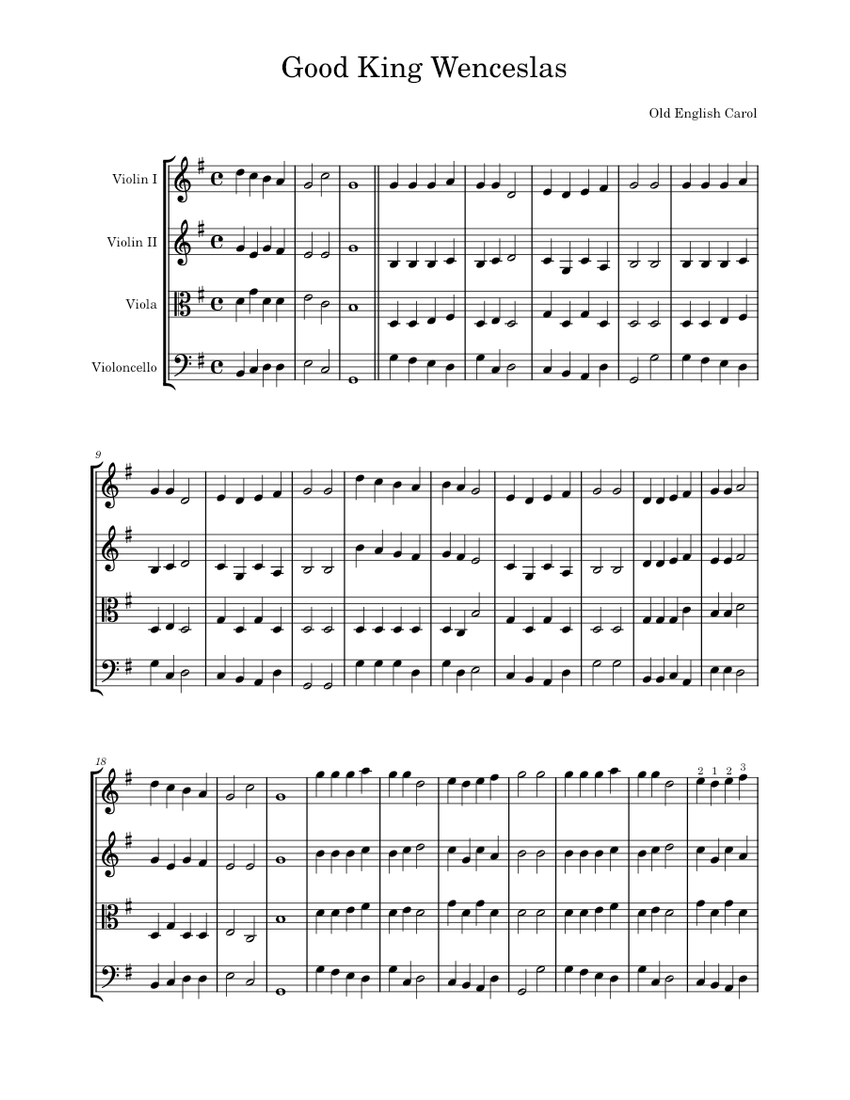 Good King Wenceslas SQ Sheet music for Violin, Viola, Cello (String ...