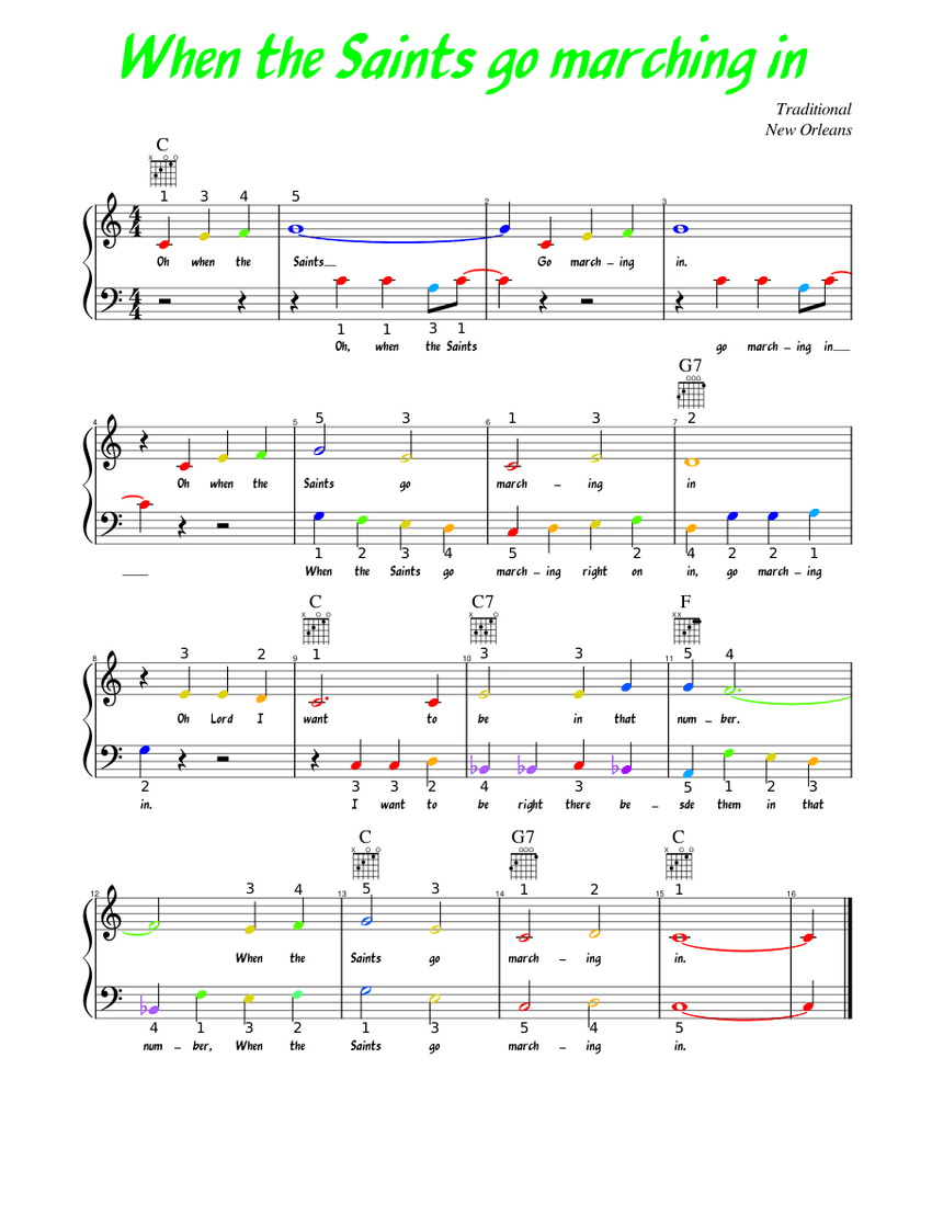 When the saints go marching in - Traditional - easy piano Sheet Music ...
