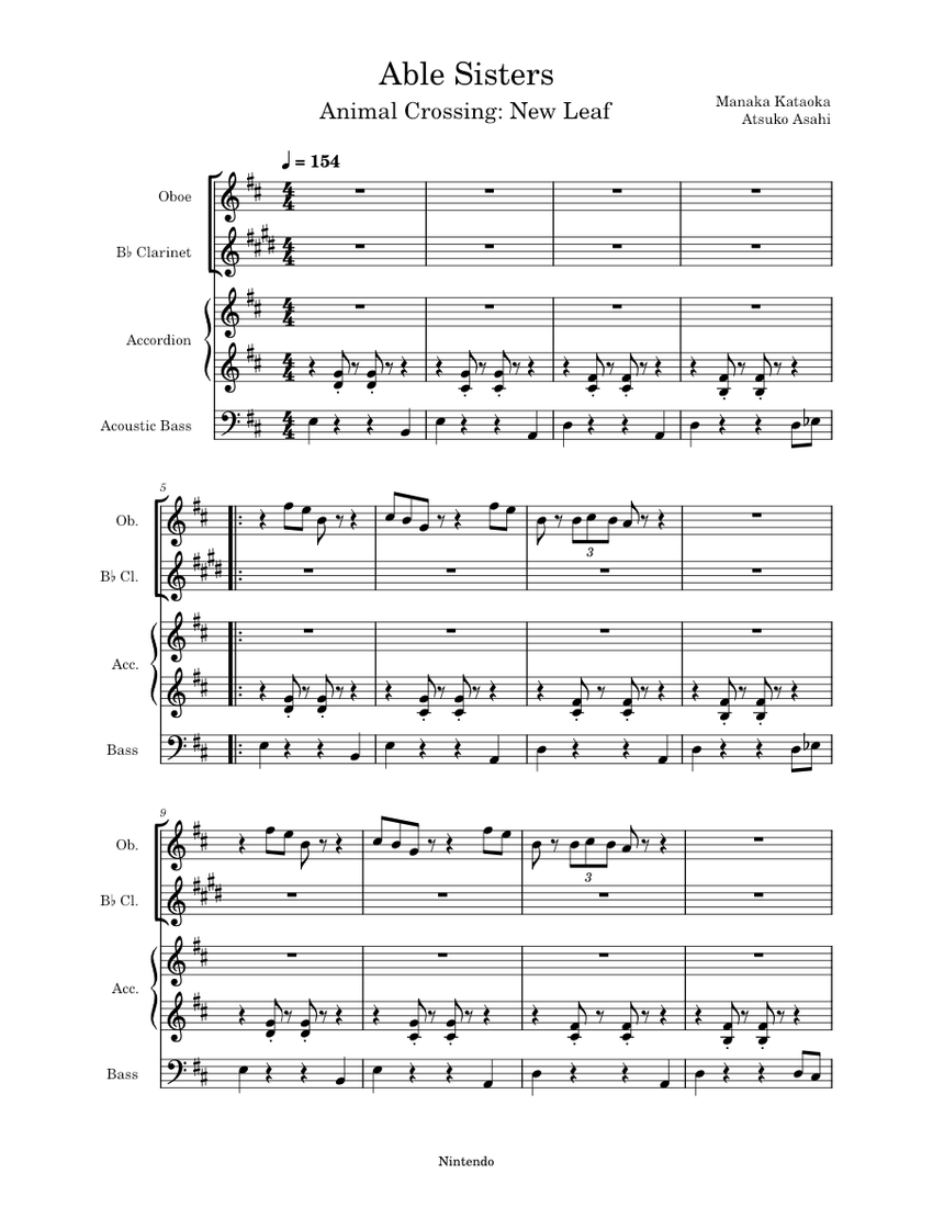 Able Sisters – Kazumi Totaka, Manaka Kataoka, Atsuko Asahi Sheet music for Accordion, Oboe ...