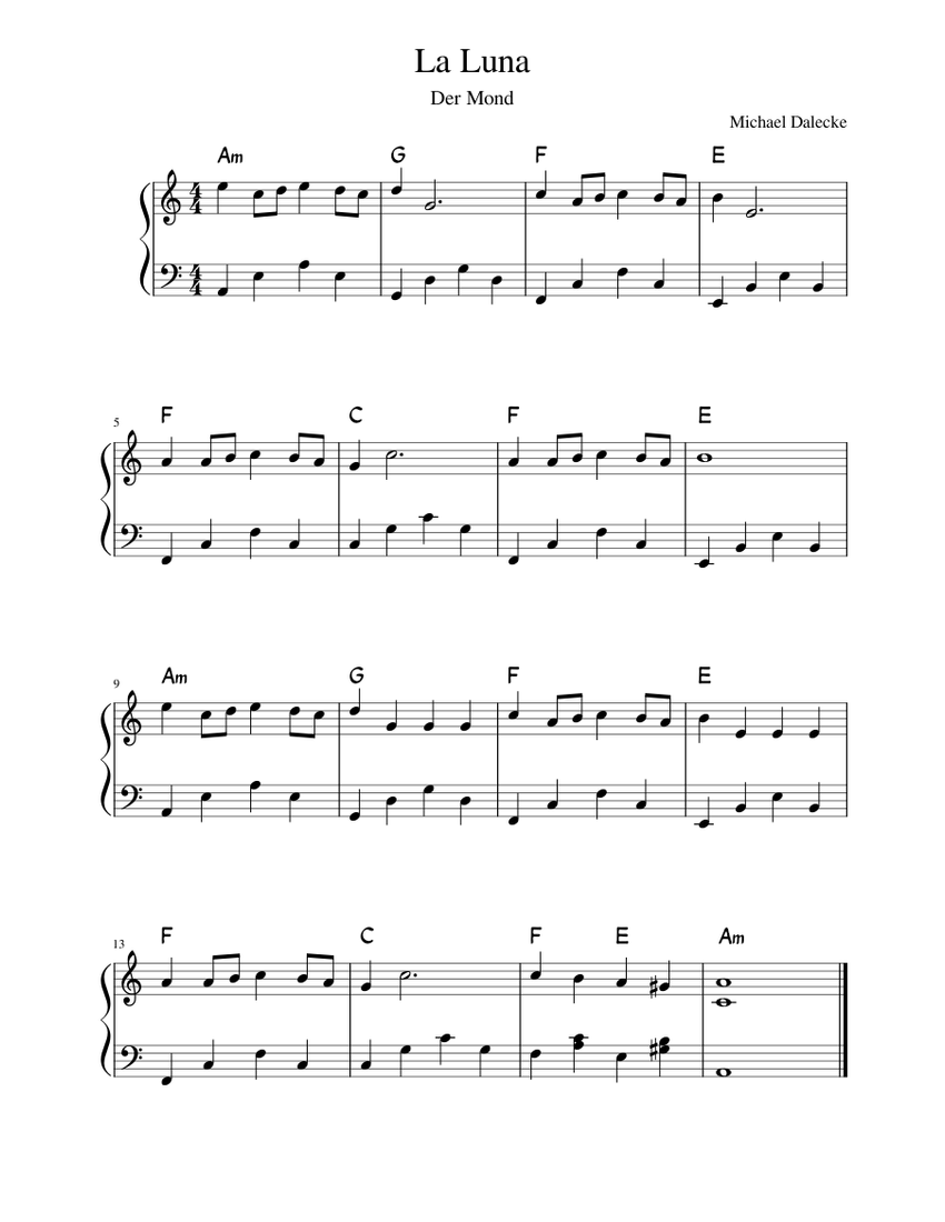 La Luna Sheet Music with Chords for Piano (Solo) easy | MuseScore.com