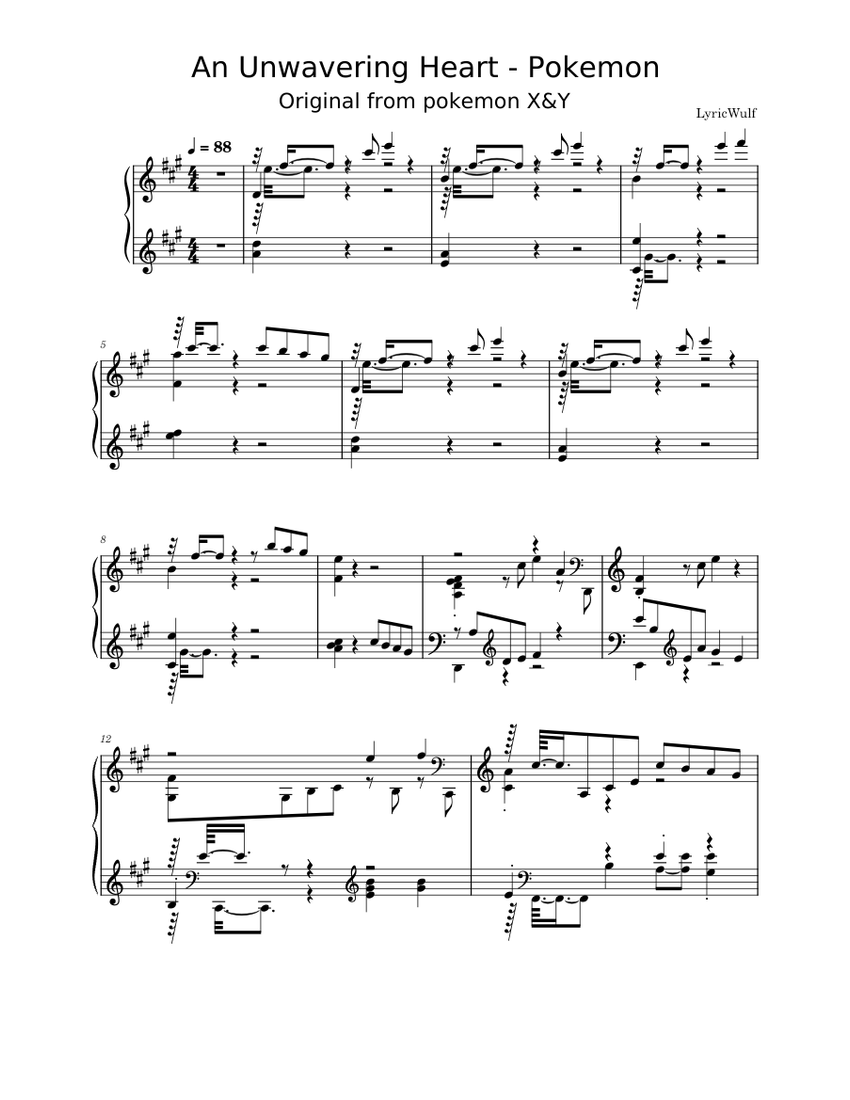 An unwavering heart – LyricWulf (Pokemon B&W/X&Y) Sheet music for Piano ...