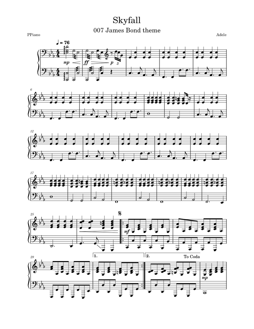 Skyfall – Adele Sheet Music for Piano (Piano-Voice) | MuseScore.com