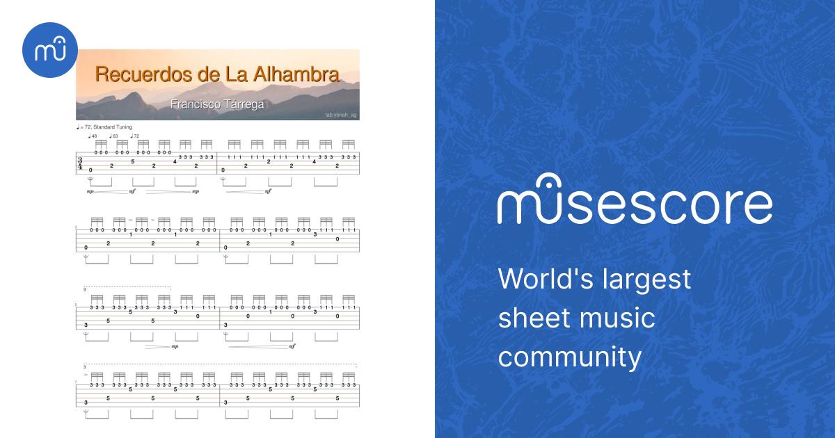 Recuerdos de la Alhambra - Francisco Tárrega - Guitar Tab Sheet Music ...