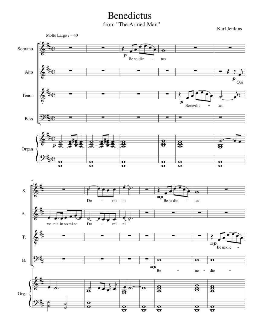BENEDICTUS Sheet Music for Organ, Flute, Cello, Strings group (Mixed Quintet) | MuseScore.com
