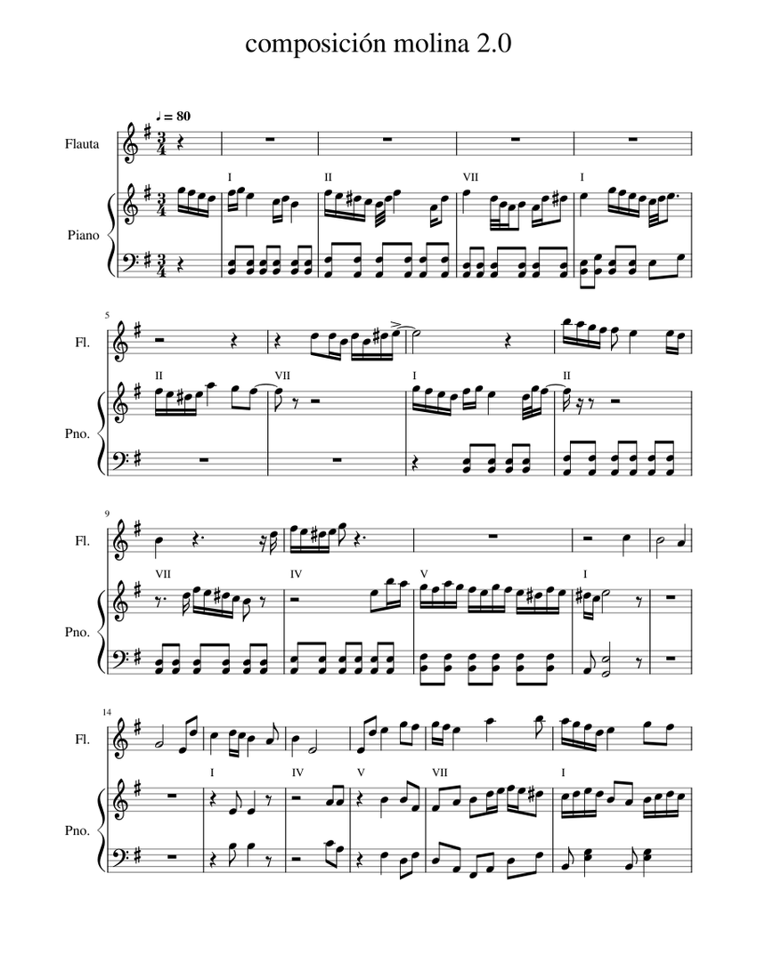 composición molina 2.0 Sheet music for Piano, Flute (Mixed Duet ...