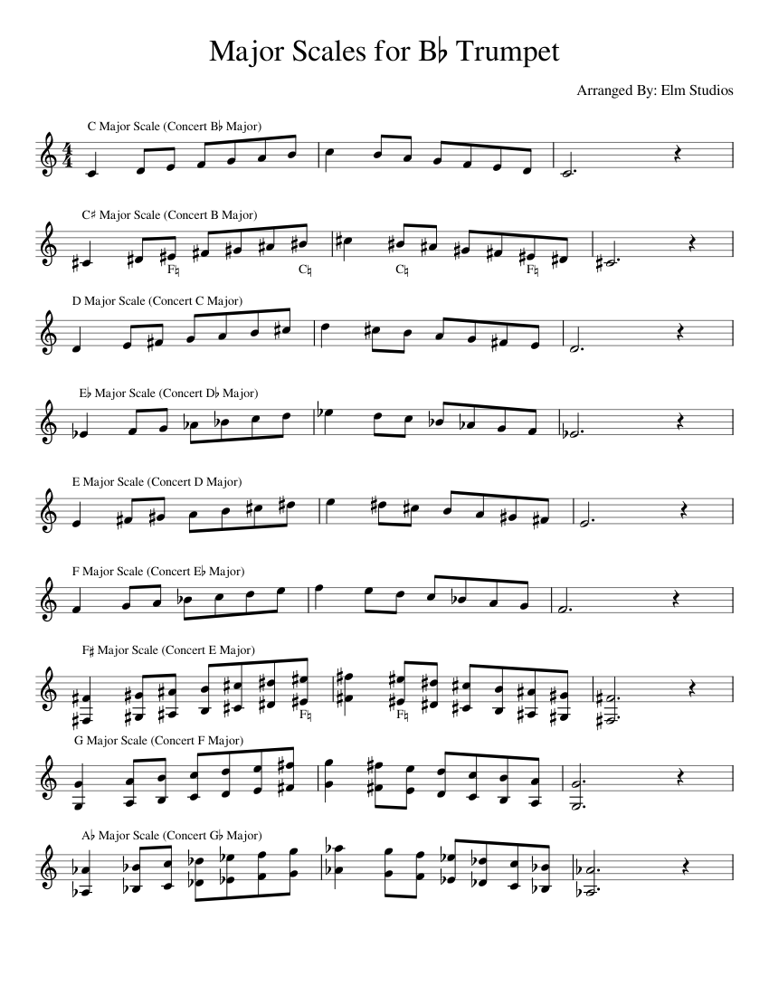 Major Scales for B♭ Trumpet Sheet Music for Trumpet in b-flat (Solo ...