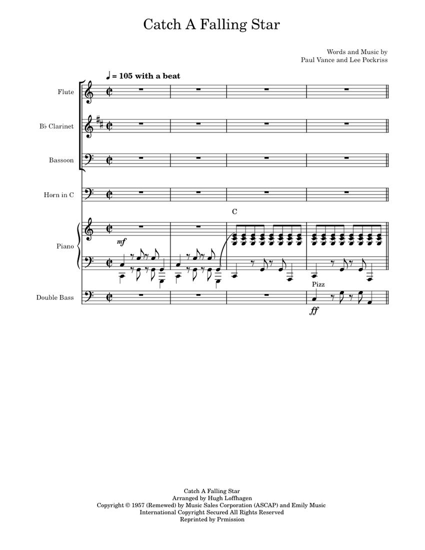 Catch A Falling Star Sheet Music for Piano, Flute, Clarinet in b-flat ...