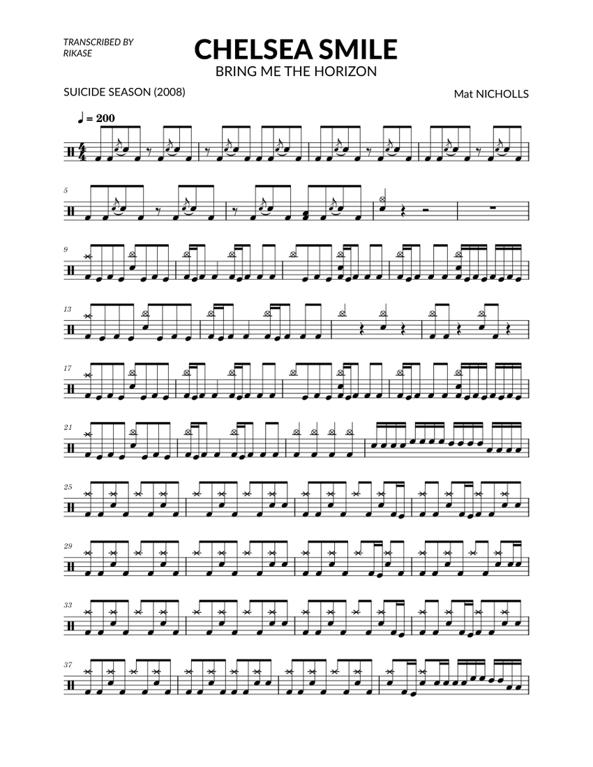 Chelsea smile – Bring Me the Horizon Sheet Music for Drum group (Solo ...