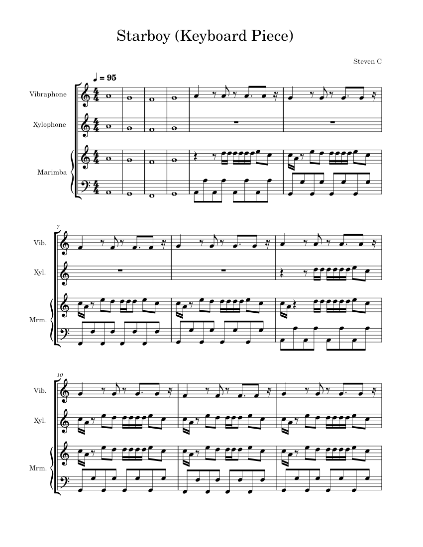 Starboy (Keyboard Piece) Sheet Music for Vibraphone, Marimba, Xylophone ...