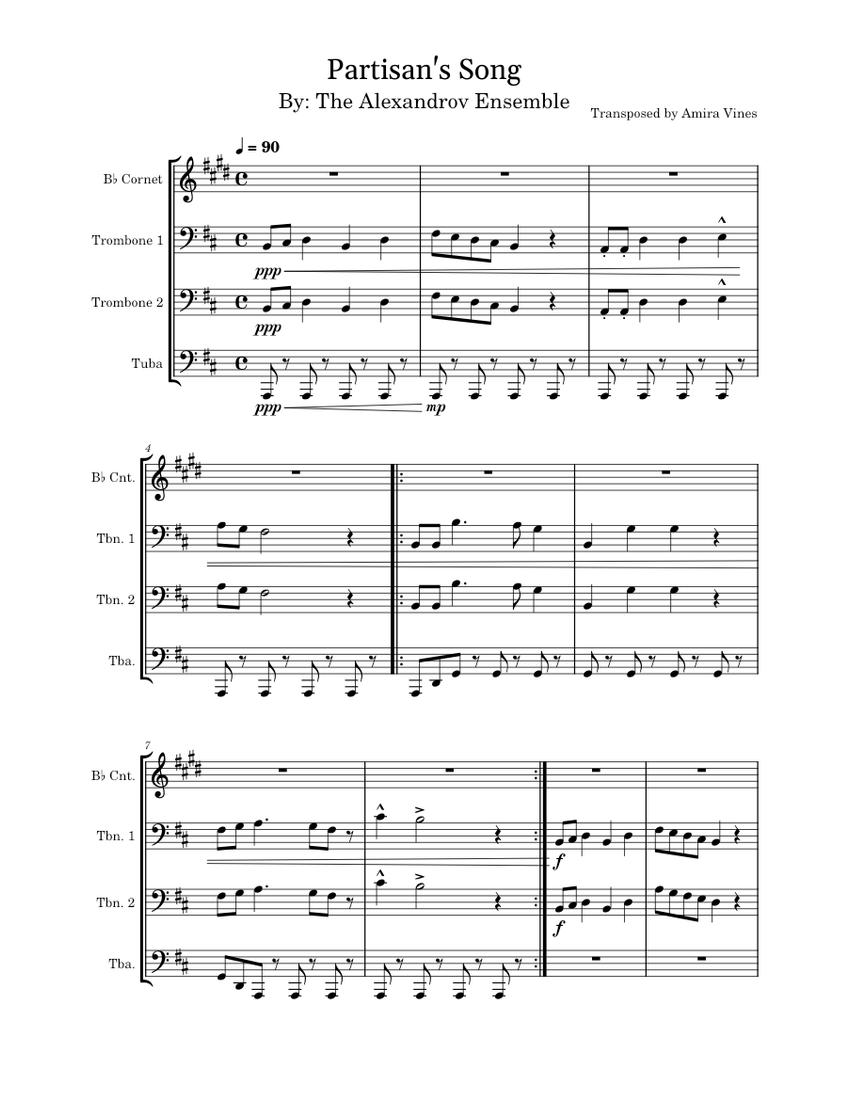 Partisan's Song - Alexandrov Ensemble Sheet music for Trombone, Cornet ...