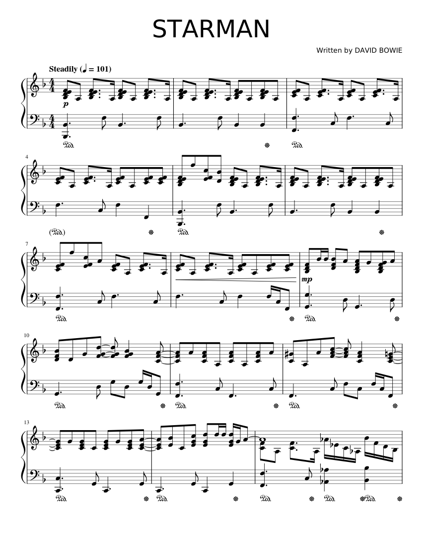 Starman – David Bowie Sheet Music for Piano (Solo) | MuseScore.com