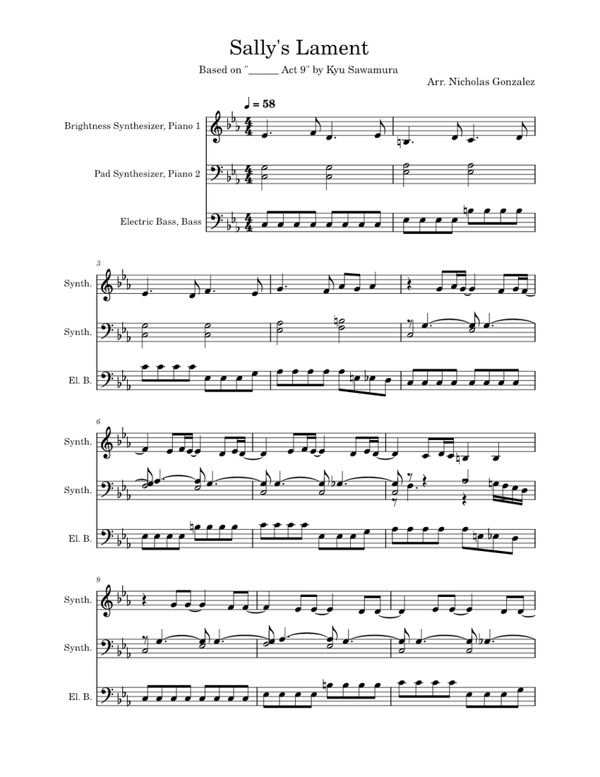Sally's Lament Sheet music for Bass guitar, Synthesizer (Mixed Trio ...