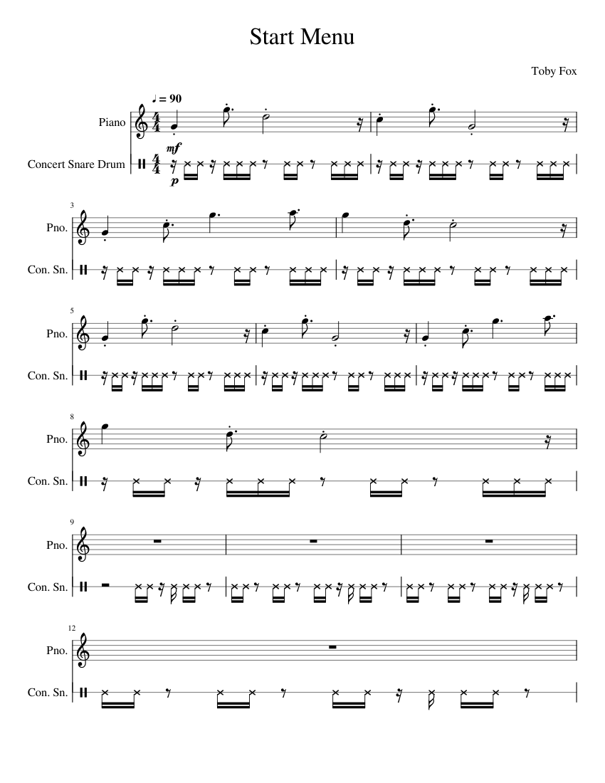 Start Menu Sheet music for Piano, Snare drum (Mixed Duet) | Musescore.com