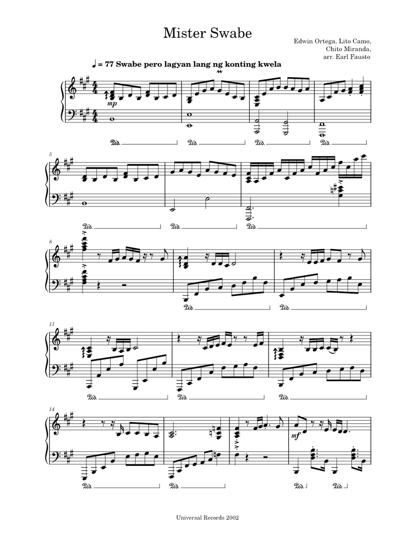 Mister Swabe Sheet music for Piano (Solo) | Musescore.com