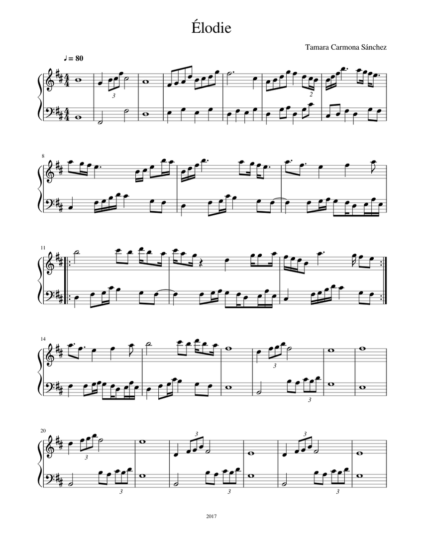 Élodie Sheet Music for Piano (Solo) | MuseScore.com