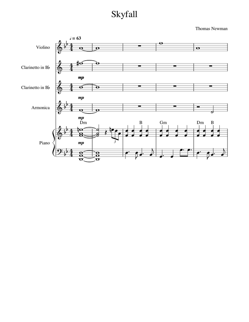 Skyfall ... Sheet music for Piano, Clarinet in b-flat, Violin ...