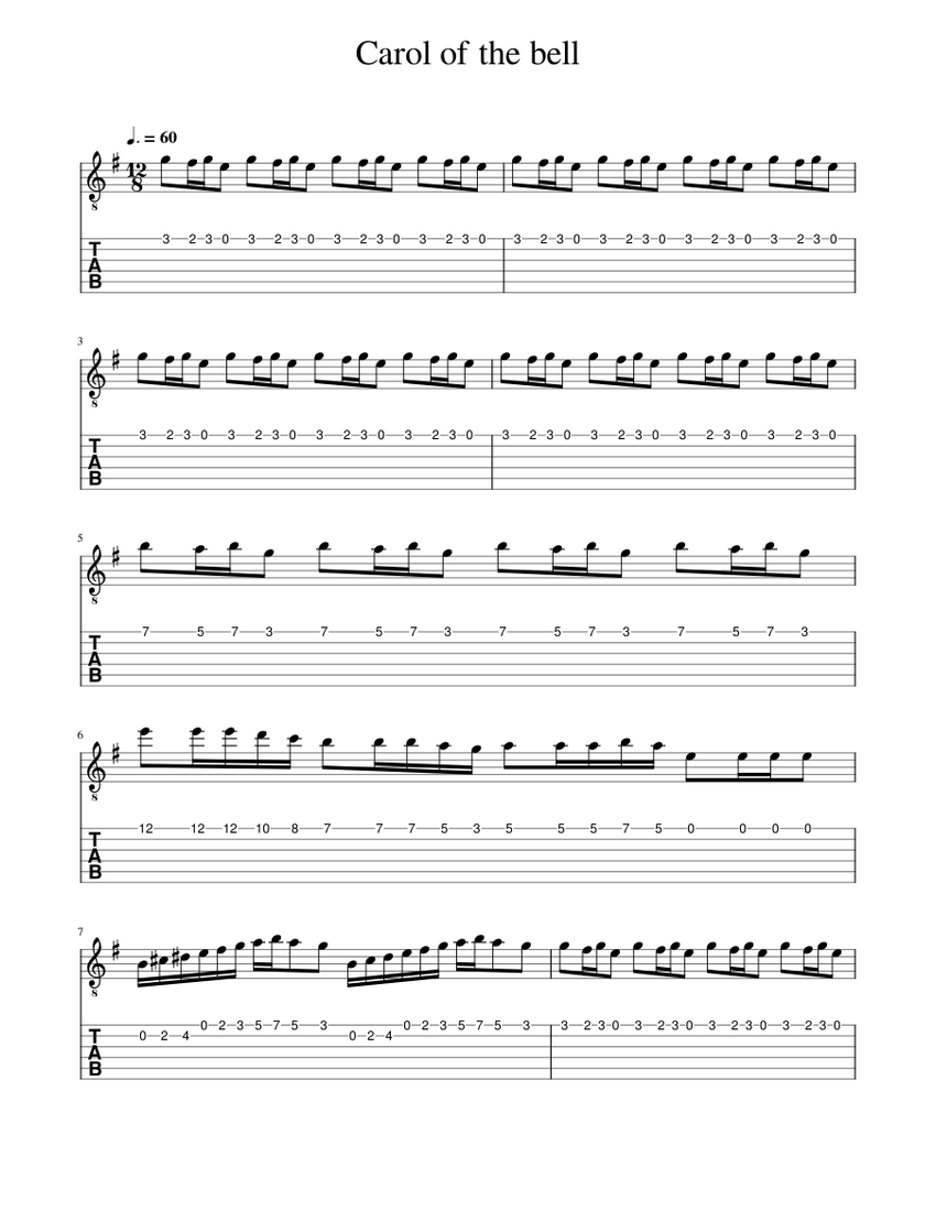 Carol of the bells guitarra 1 Carol of the bells - guitarra 1 mi menor ...