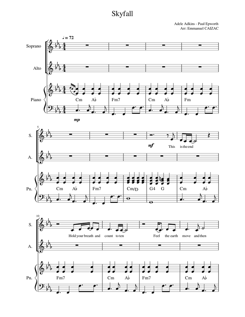 Skyfall Sheet music for Piano, Soprano, Alto (Mixed Trio) | Musescore.com