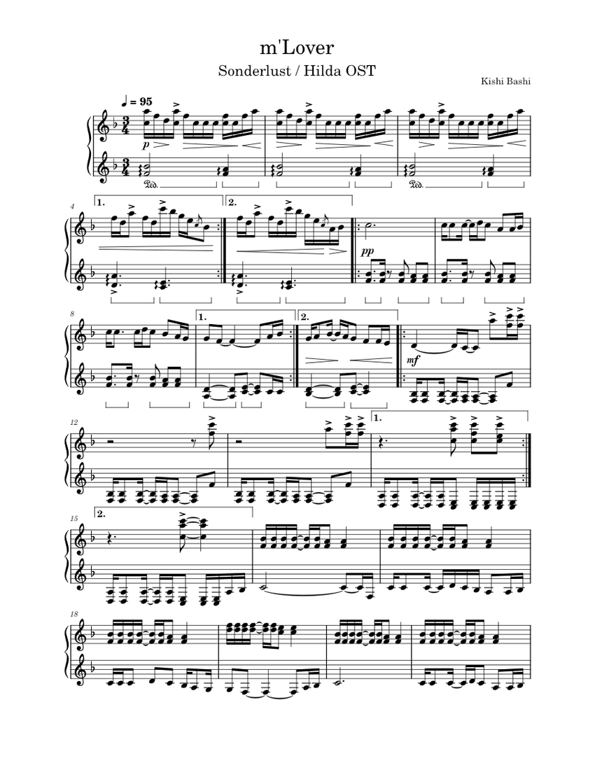 M'lover – Kishi Bashi | Hilda OST Sheet music for Piano (Solo ...