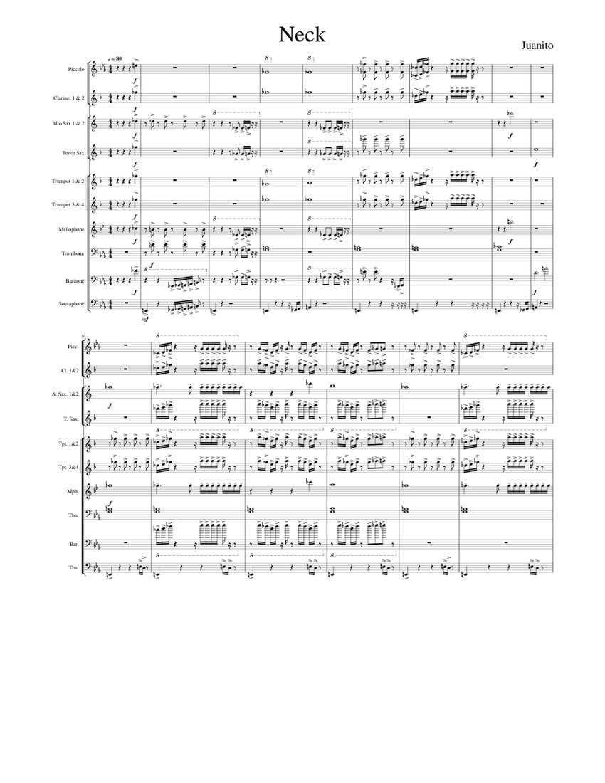 Neck Sheet music for Trombone, Tuba, Flute piccolo, Clarinet in b-flat ...