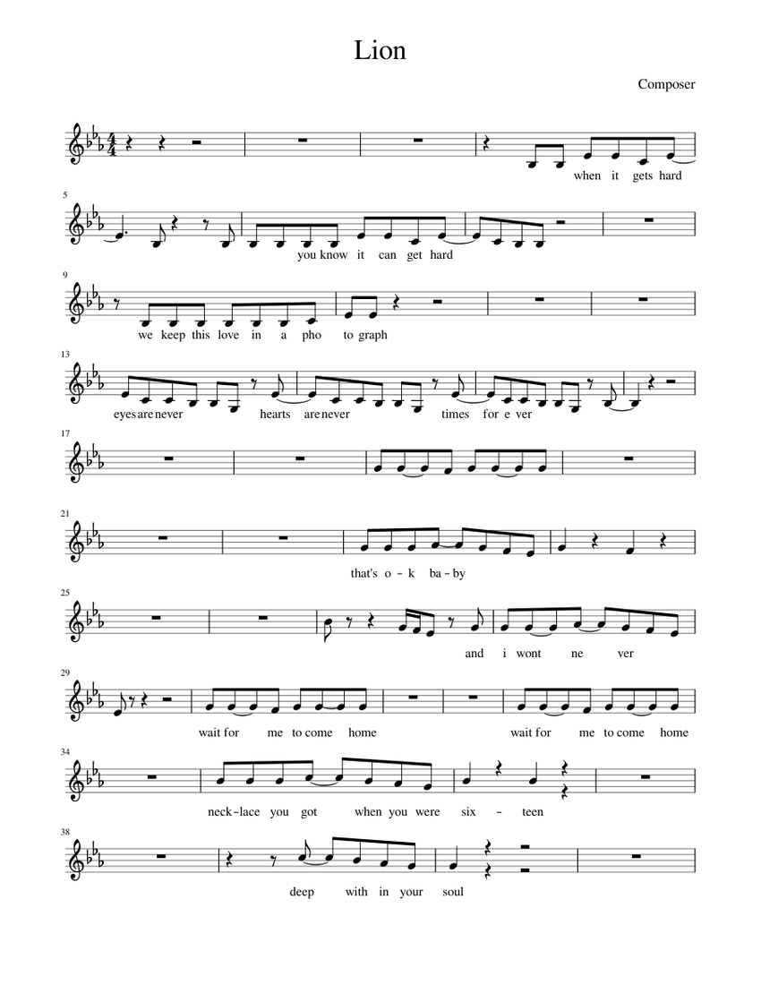 Lion Sheet music for Piano (Solo) Easy | Musescore.com