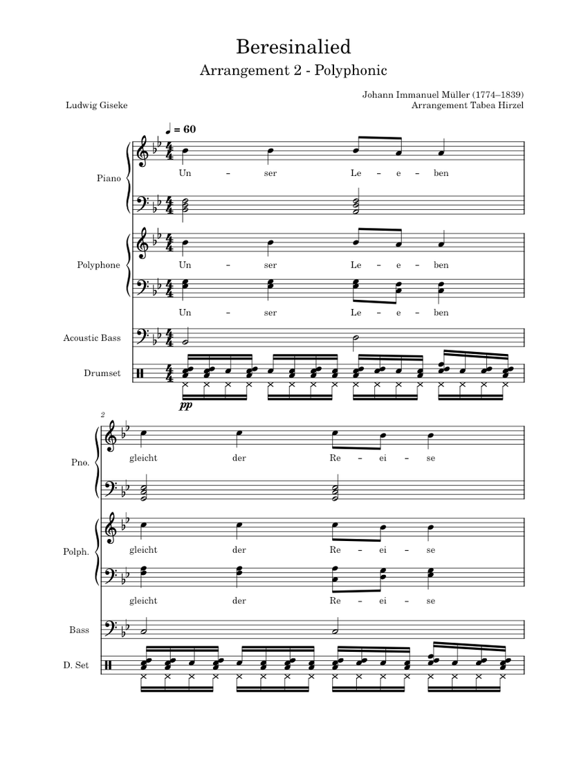 Beresinalied – Johann Immanuel Müller (Polyphonic Arrangement) Sheet music for Piano, Bass ...