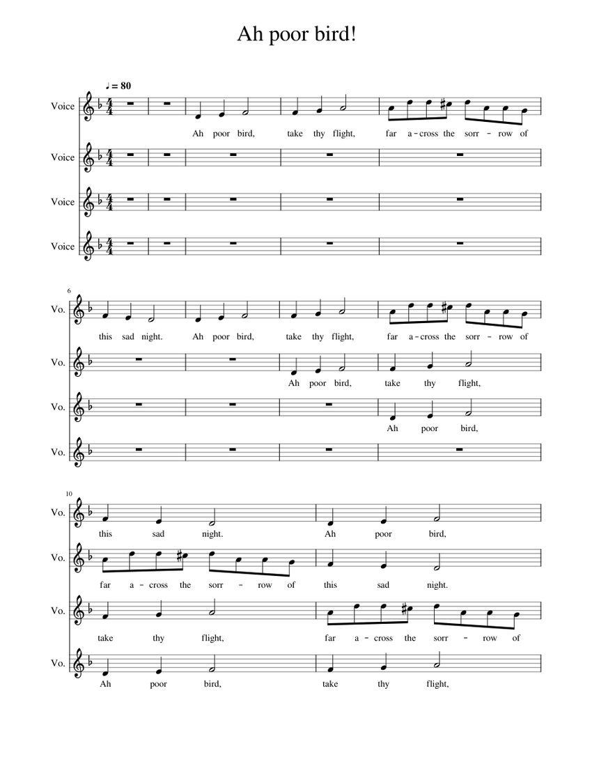 Ah poor bird! Sheet Music for Vocals (Choral) | MuseScore.com