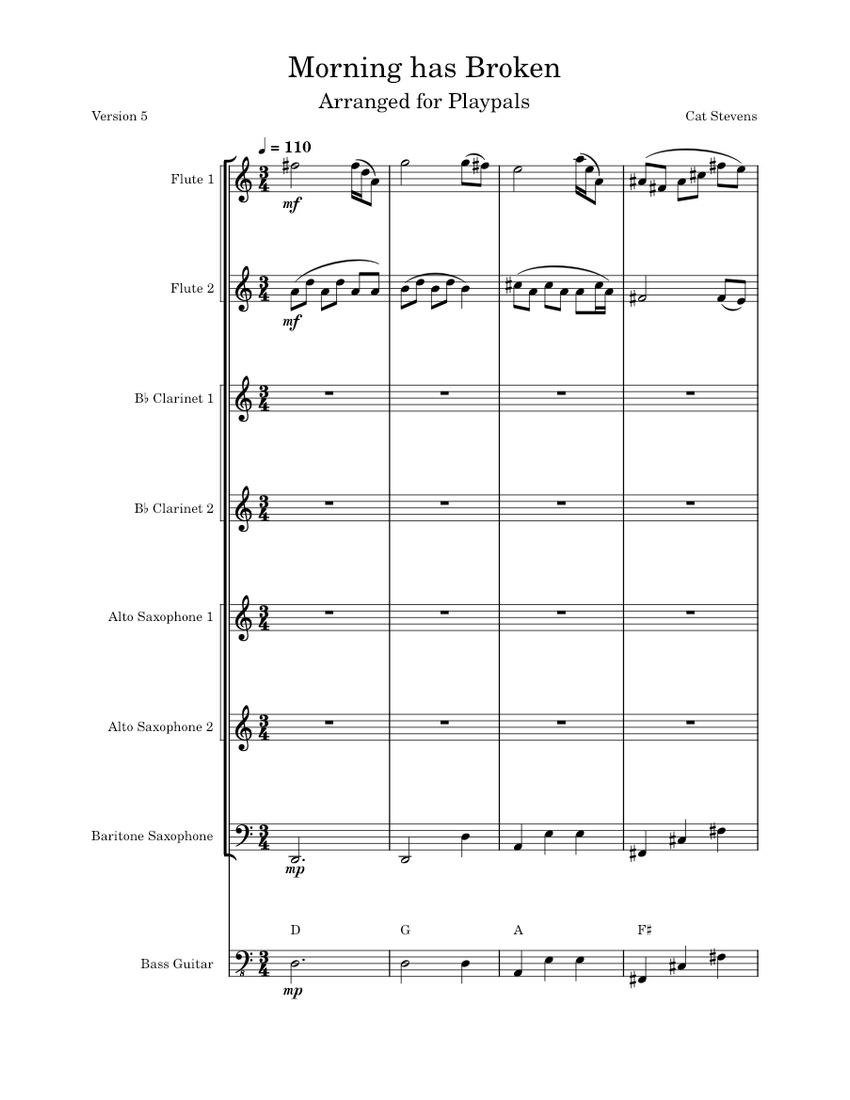 Morning has broken – Cat Stevens Sheet Music with Chords for Flute ...