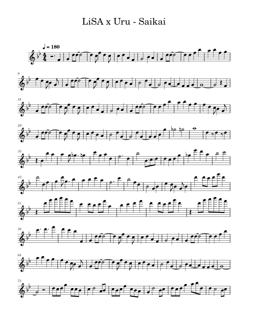 LiSA x Uru - Saikai Sheet Music for Flute (Solo) | MuseScore.com