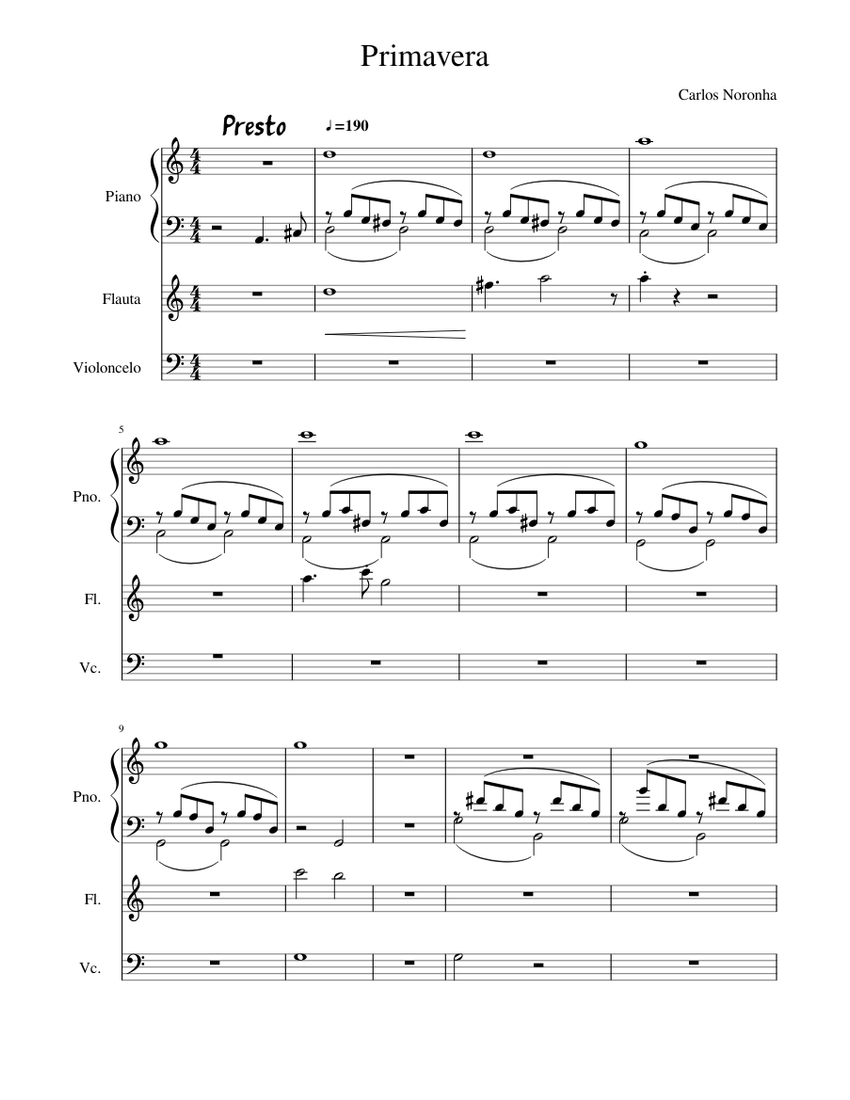 Primavera Sheet music for Piano, Flute, Cello (Mixed Trio) | Musescore.com