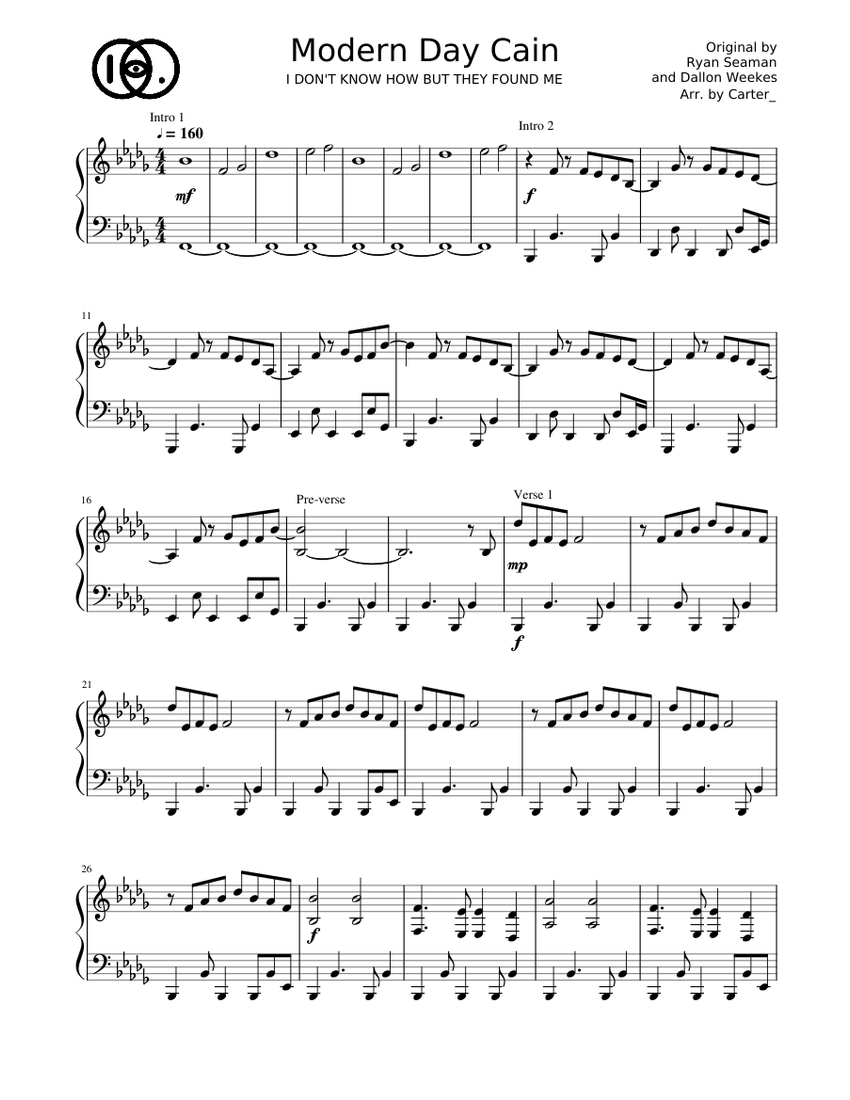 Modern Day Cain [Piano Accompaniment] - iDKHOW Sheet music for Piano ...