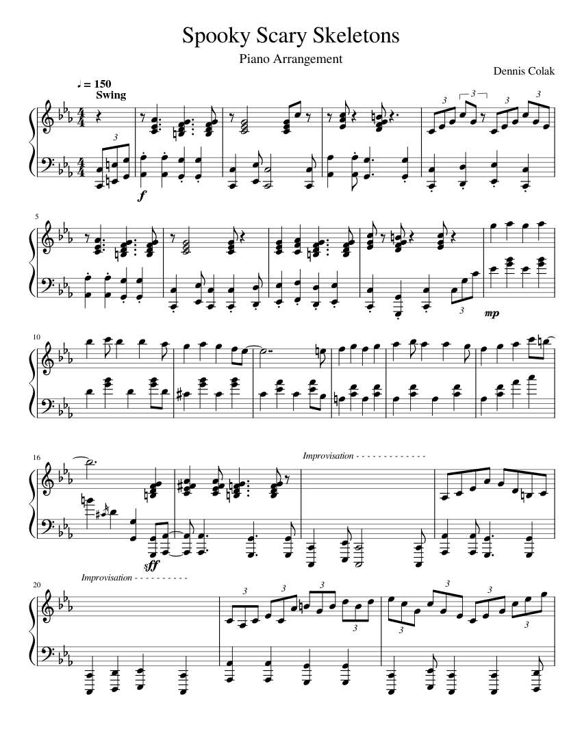 Spooky Scary Skeletons (Piano Arr.) Sheet music for Piano (Solo ...