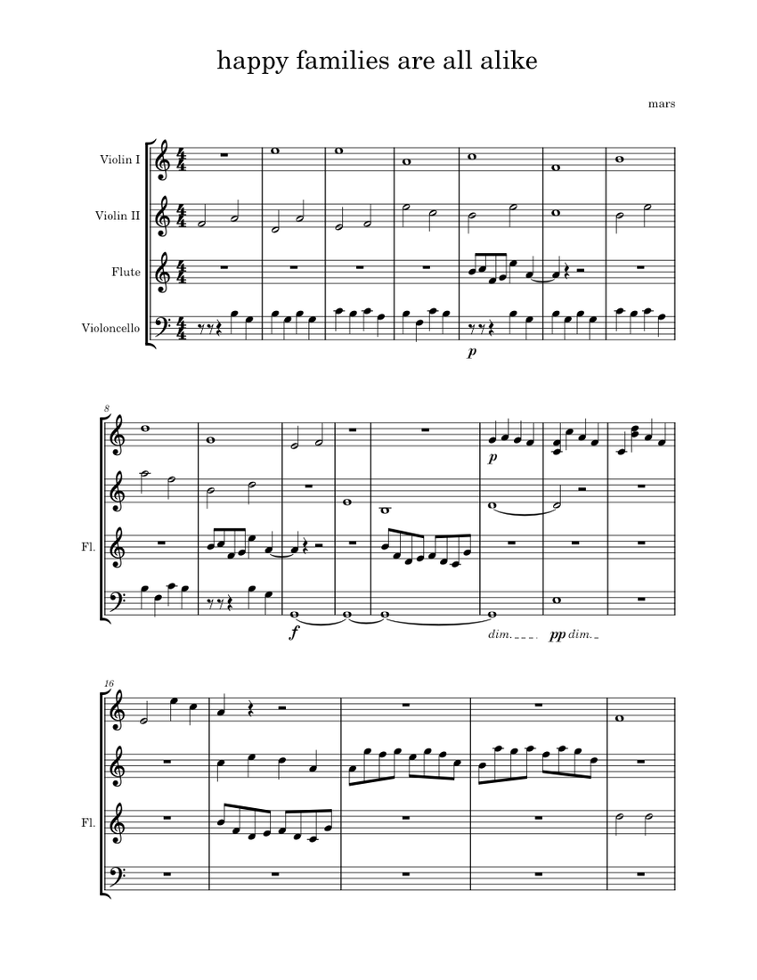 happy families are all alike Sheet music for Flute, Violin, Cello ...