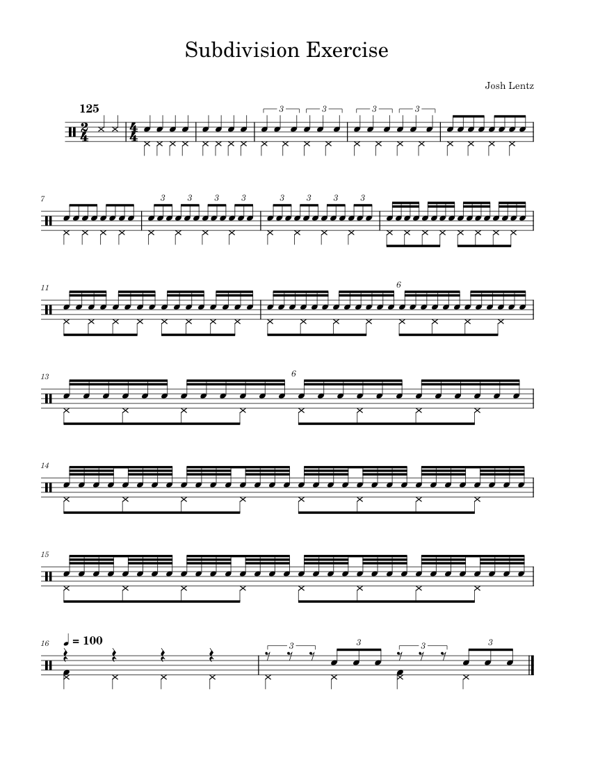 Subdivision Exercise Sheet music for Drum group (Solo) | Musescore.com