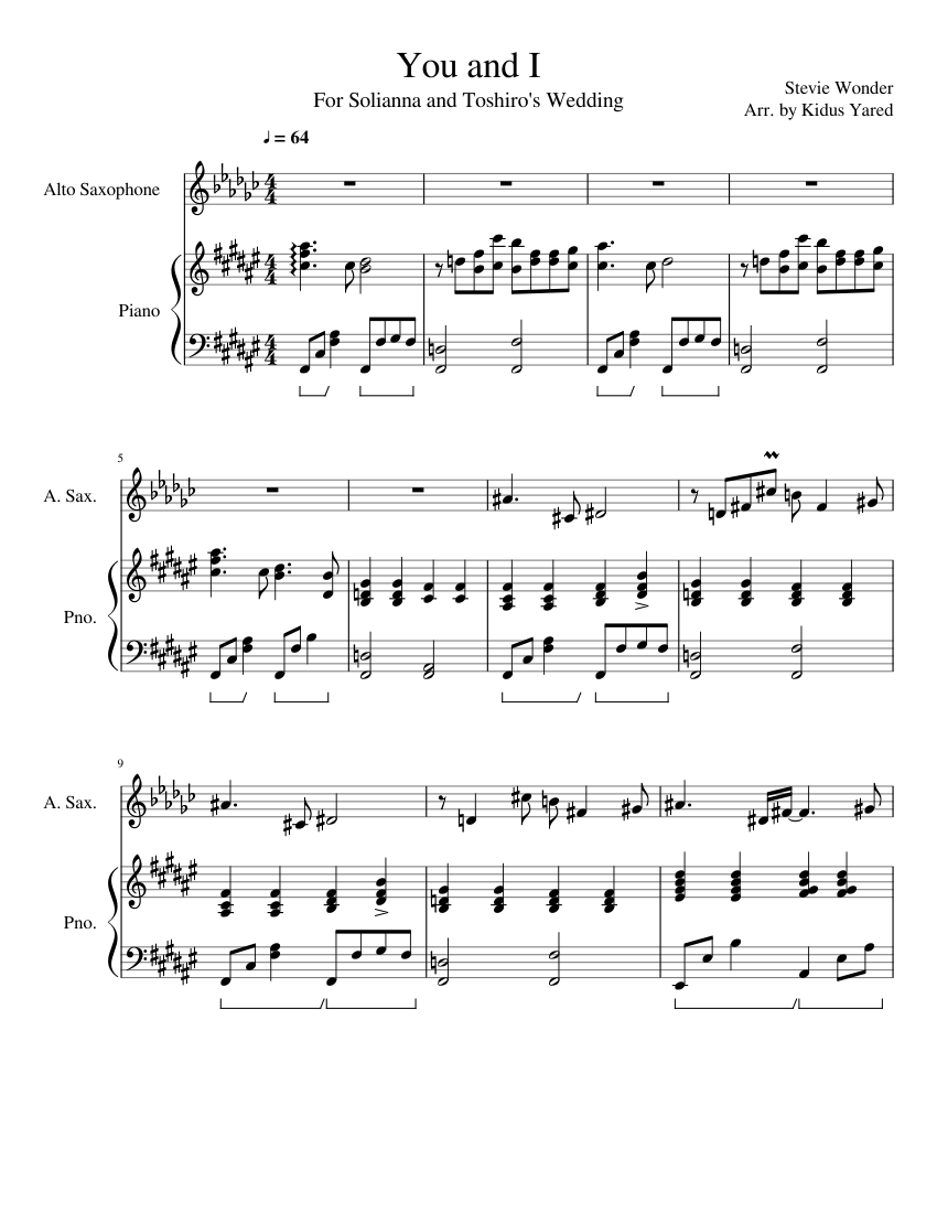 You and I Sheet music for Piano, Saxophone alto (Solo) | Musescore.com