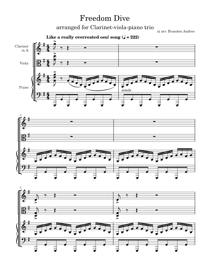 Freedom Dive – xi (WIP) Sheet music for Piano, Viola, Clarinet in a ...