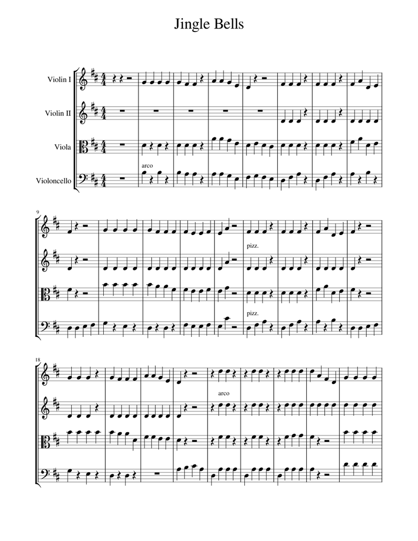 Jingle Bells Sheet music for Violin, Viola, Cello (String Quartet ...