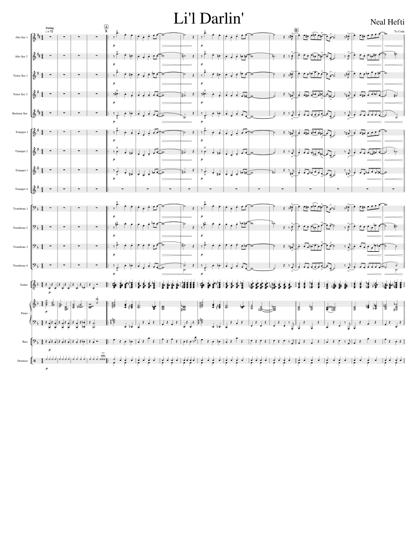 Li'l Darlin' Sheet Music for Piano, Trombone, Saxophone alto, Saxophone ...