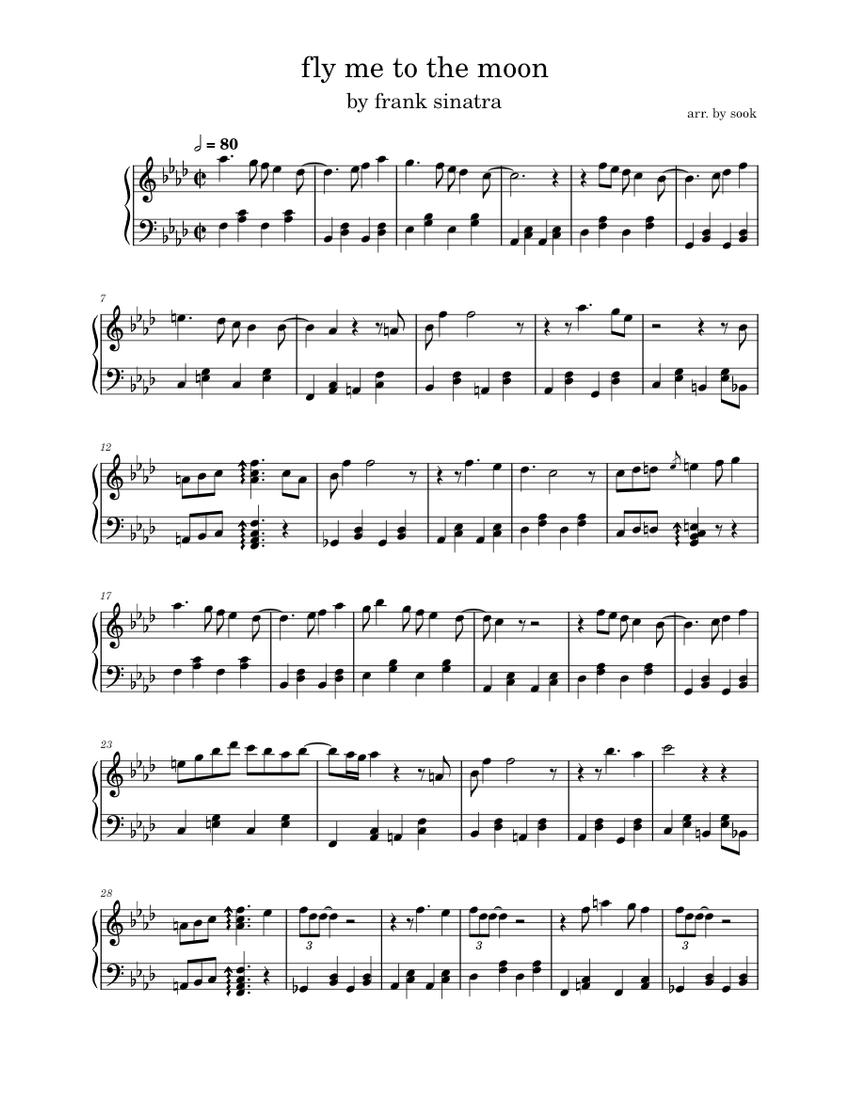 Fly me to the moon – Frank Sinatra Sheet Music for Piano (Solo) Easy | MuseScore.com