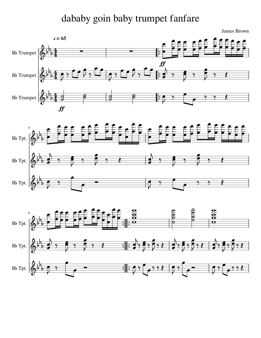 dababy goin baby trumpet fanfare Sheet Music for Trumpet in b-flat (Solo) | MuseScore.com