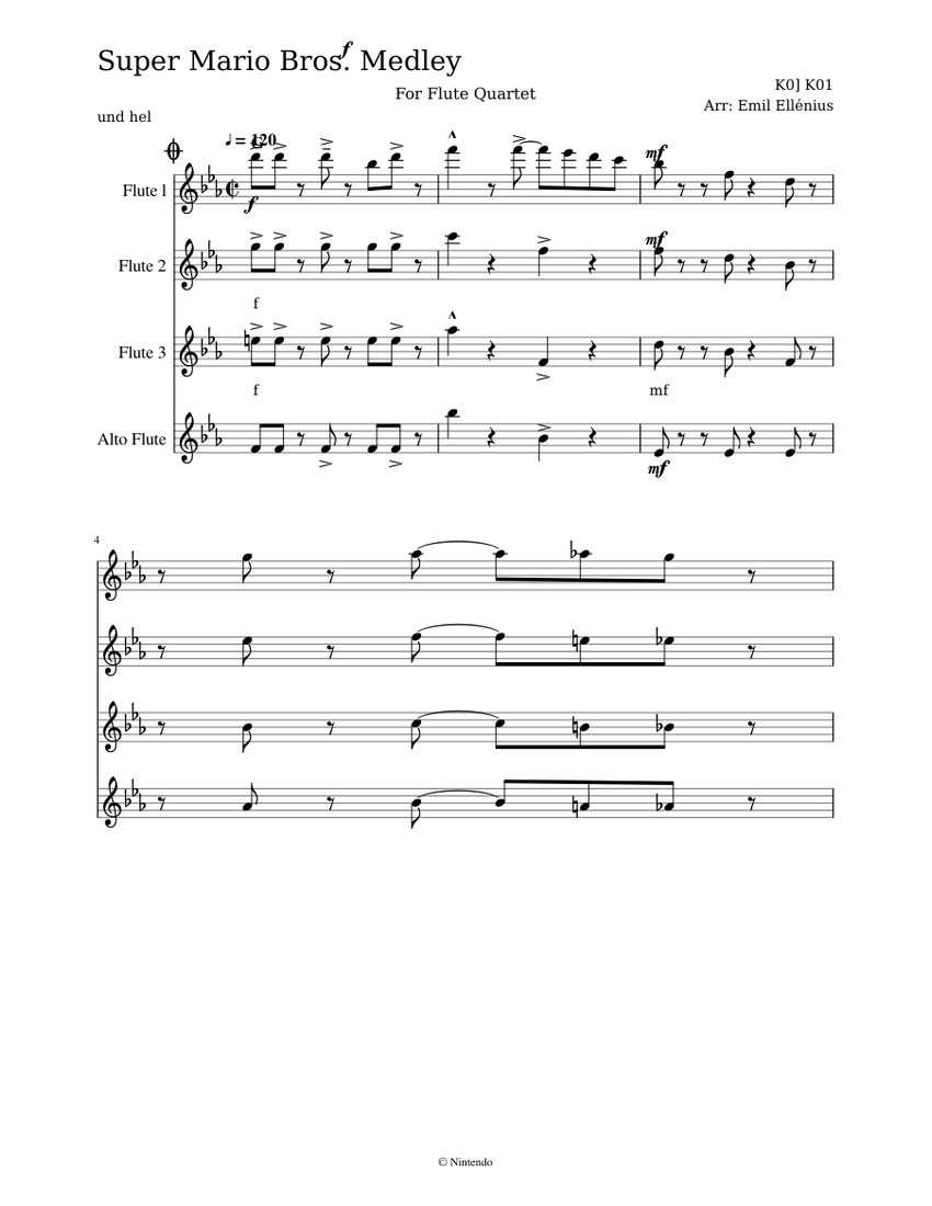 2162941 Super Mario Bros Medley Flute Quartet Sheet music for Flute ...